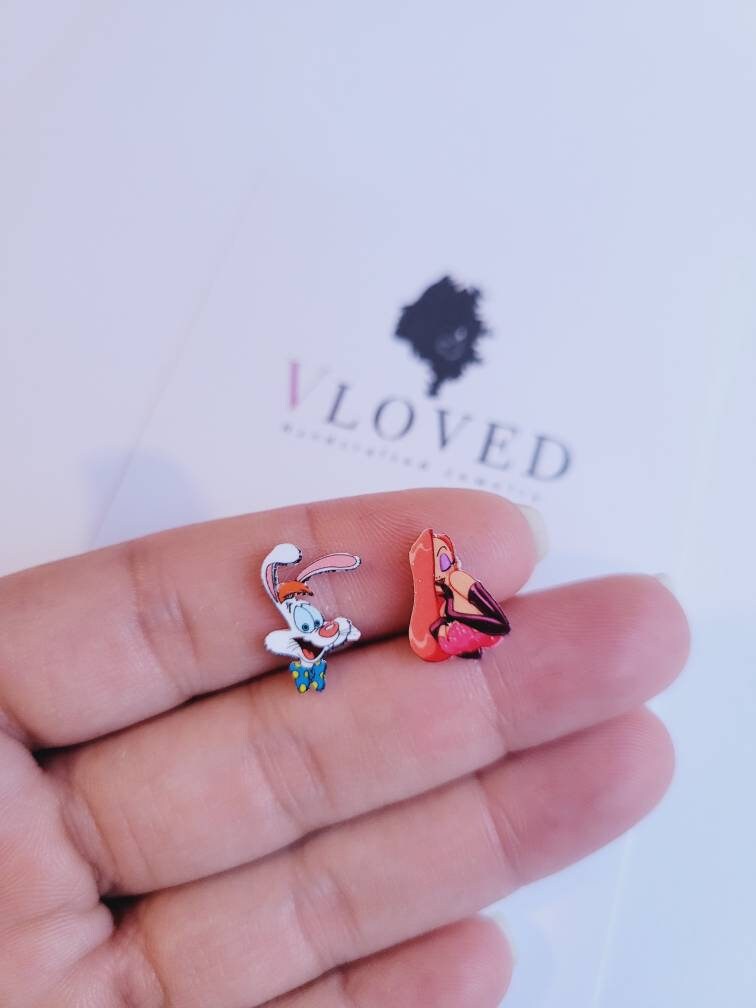 Jessica & Roger Rabbit Inspired Studs Earrings, Disney Necklace, Disney ...
