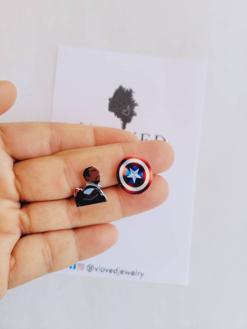The Falcon as Captain America Inspired Earrings, Disney Jewelry, Disney ...