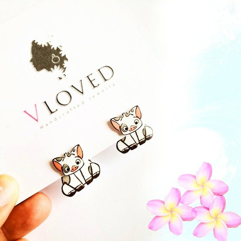 Pua Moana Pig 3d Inspired Studs Earrings Disney Necklace - Etsy