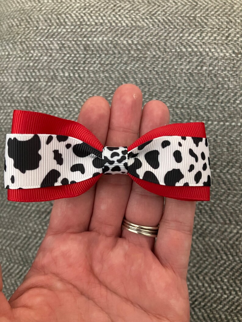 Small Red & Cow Print Hair Bow - Etsy