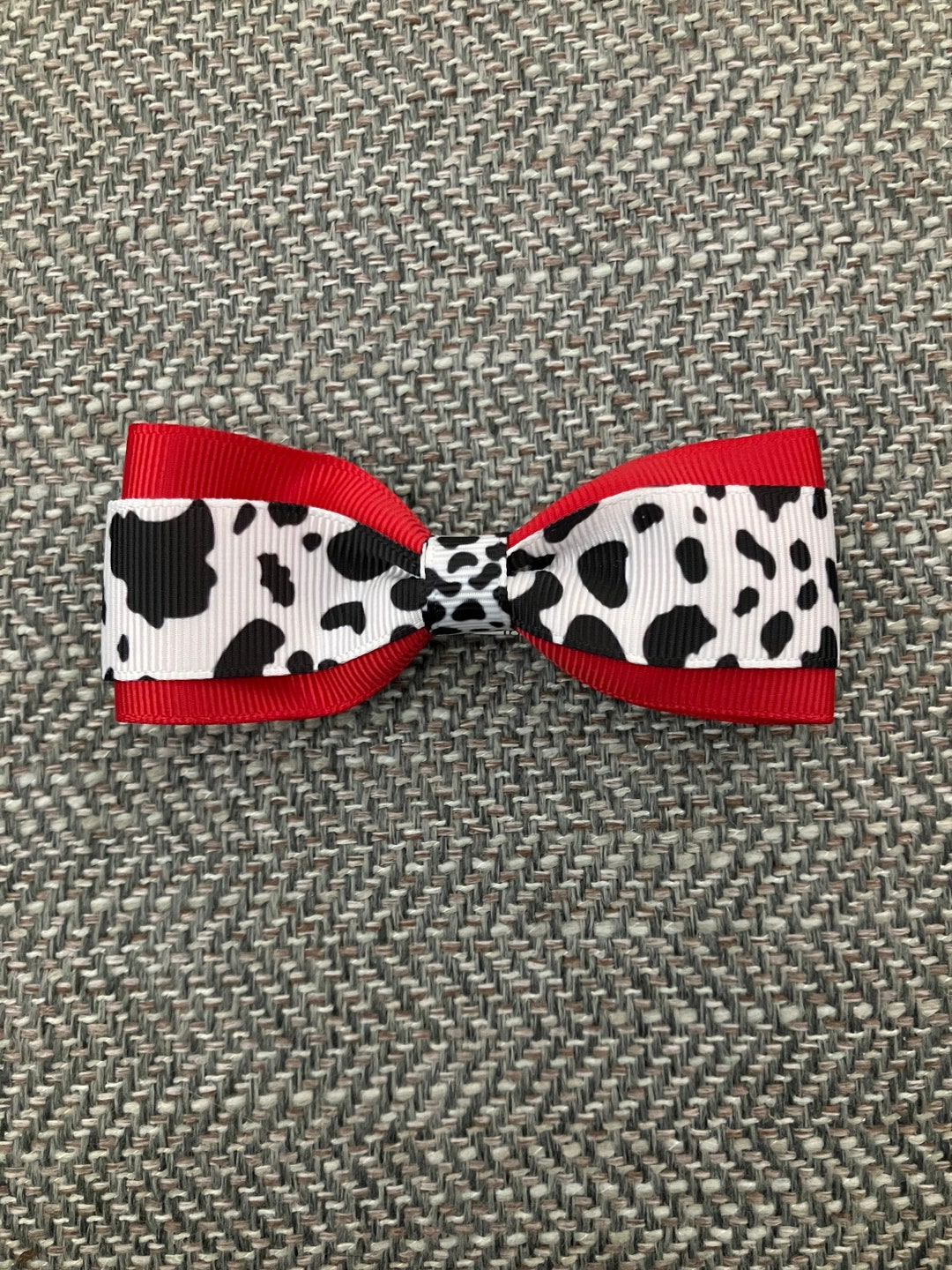 Small Red & Cow Print Hair Bow - Etsy