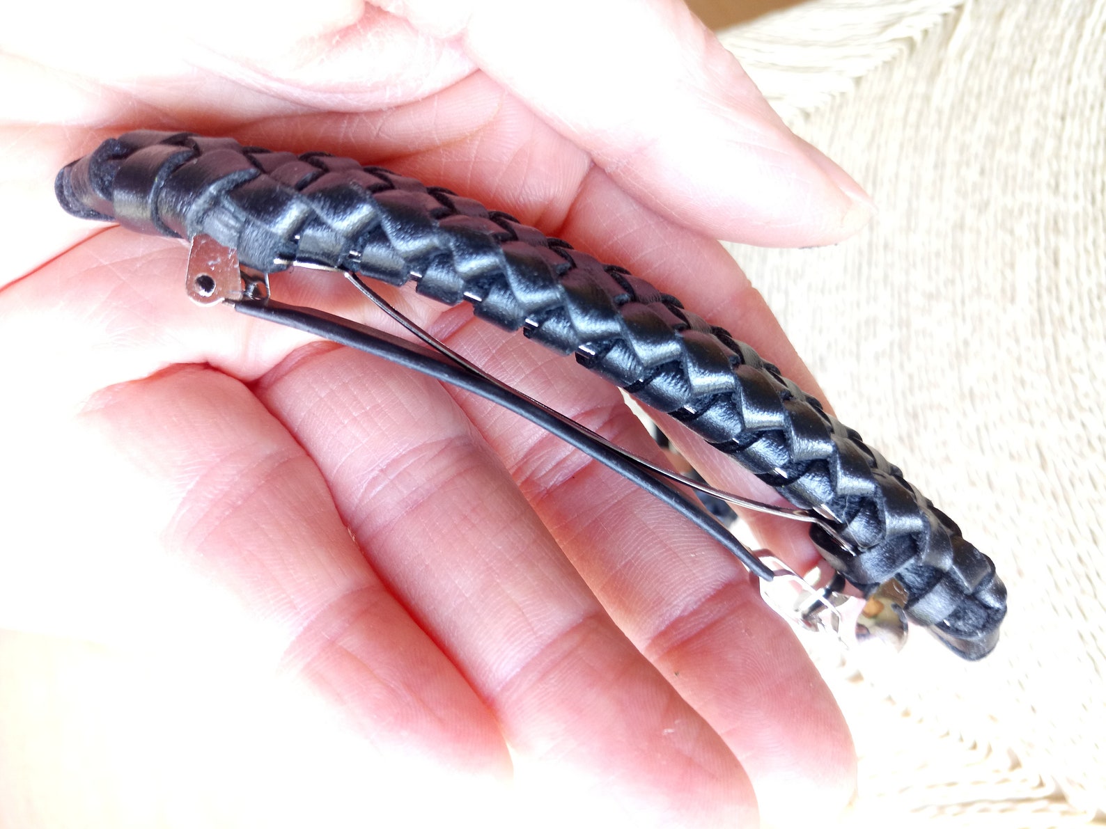 Hand Braided Leather French Barrette, Large Hair Barrette for Women ...