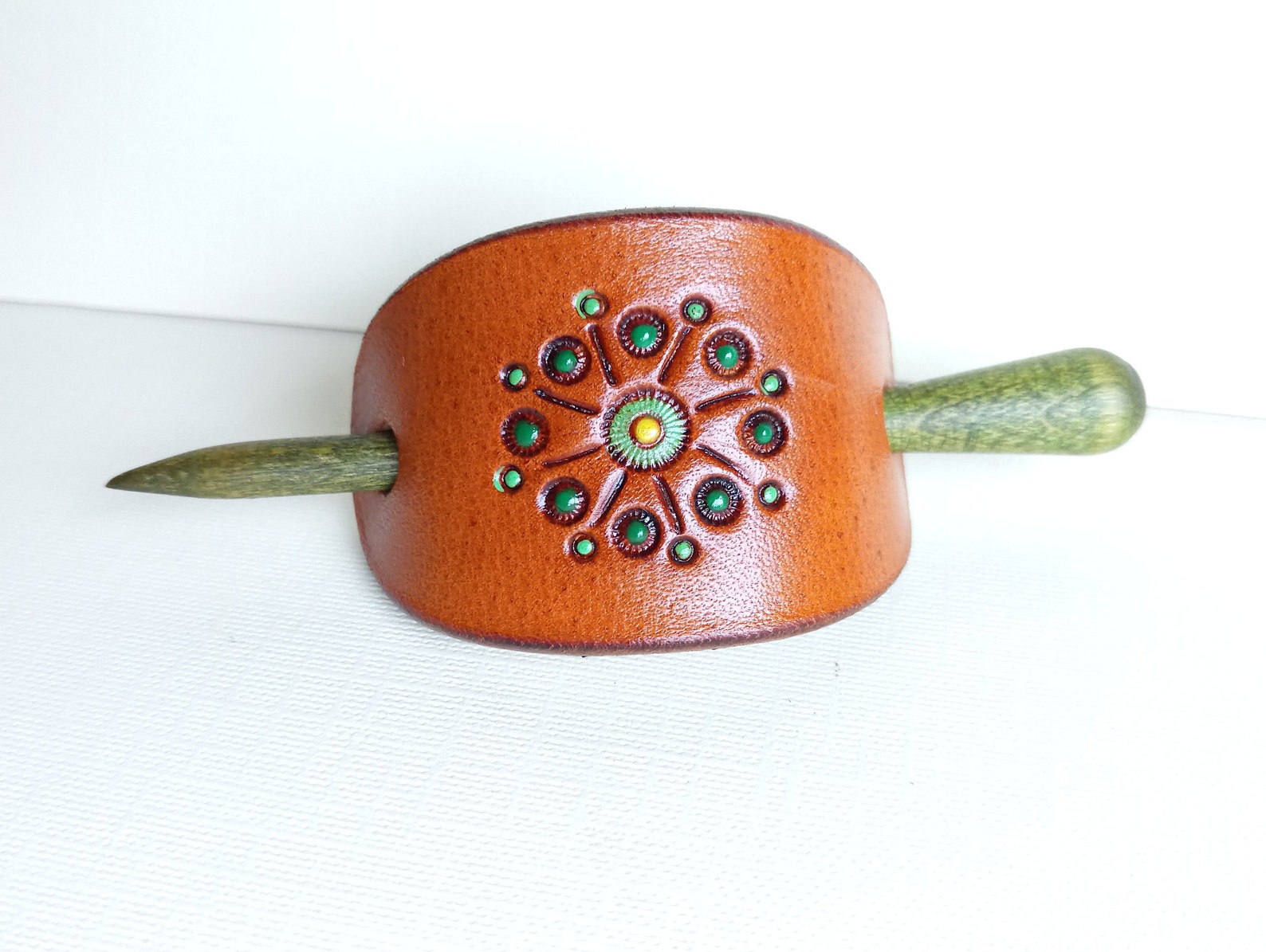 Leather Stick Barrette, Small Size Leather Hair Slide With Matching ...