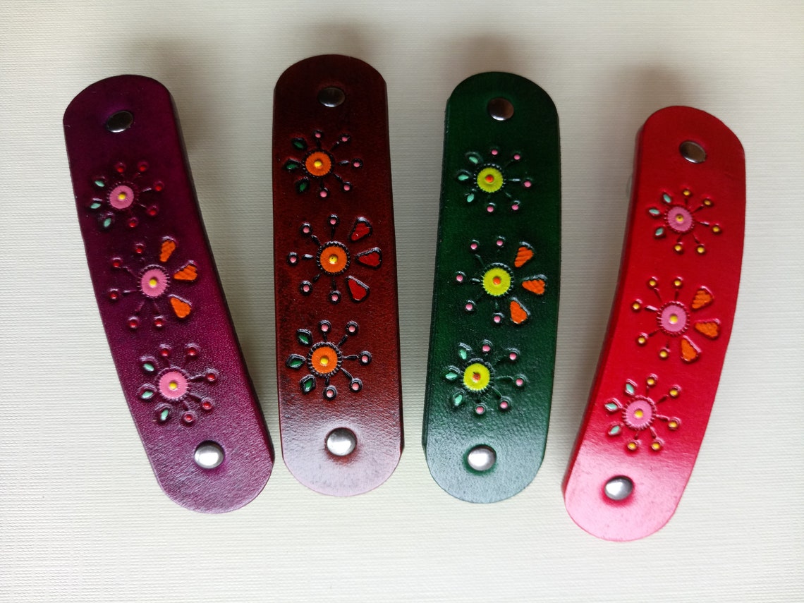 Handmade Leather French Hair Barrette Hand Tooled and Painted - Etsy