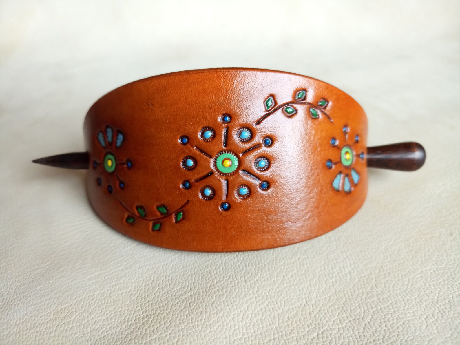 Leather Stick Barrette Large Leather Hair Slide With Turned | Etsy