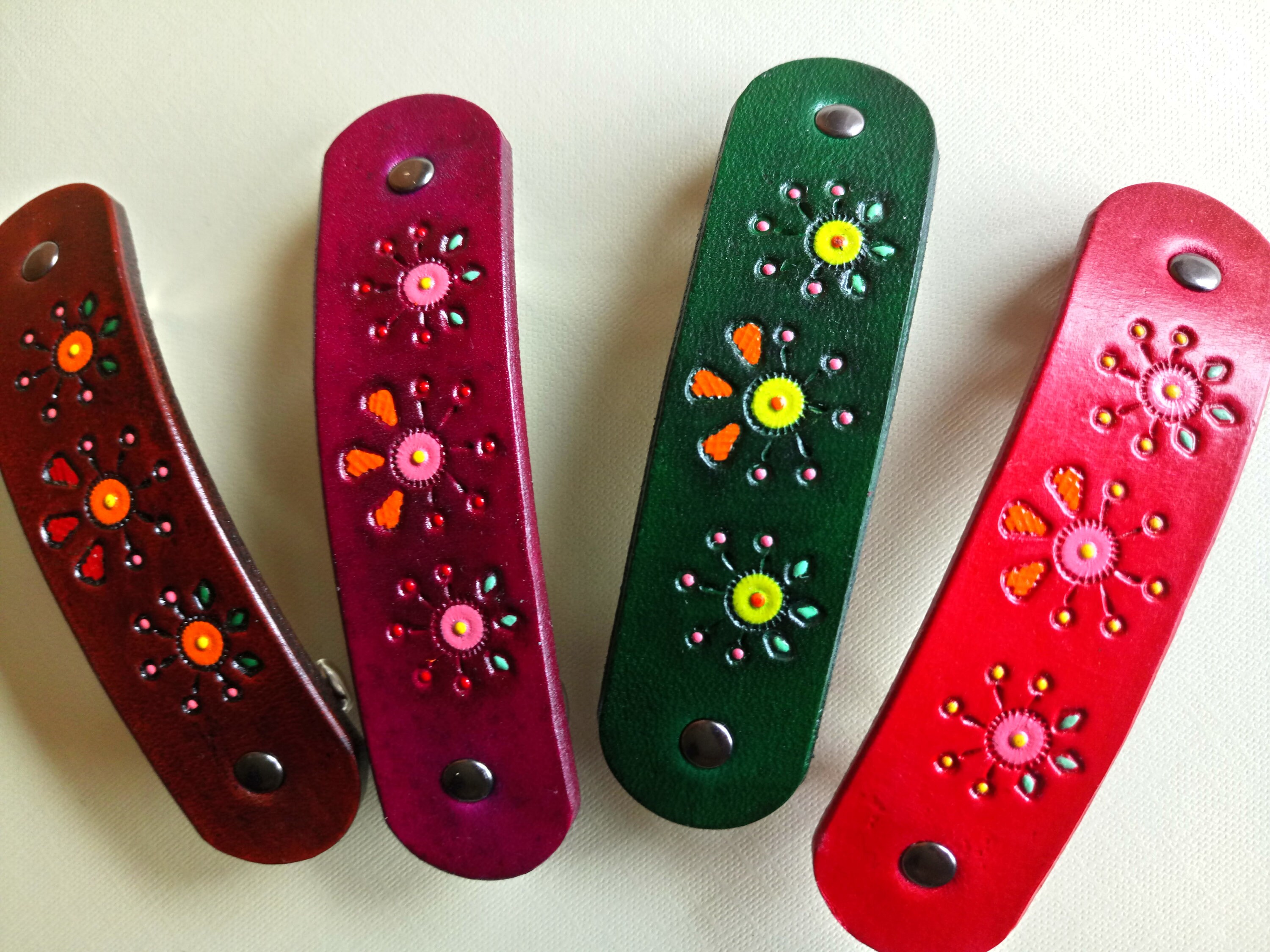 Handmade Leather French Hair Barrette Hand Tooled and Painted - Etsy