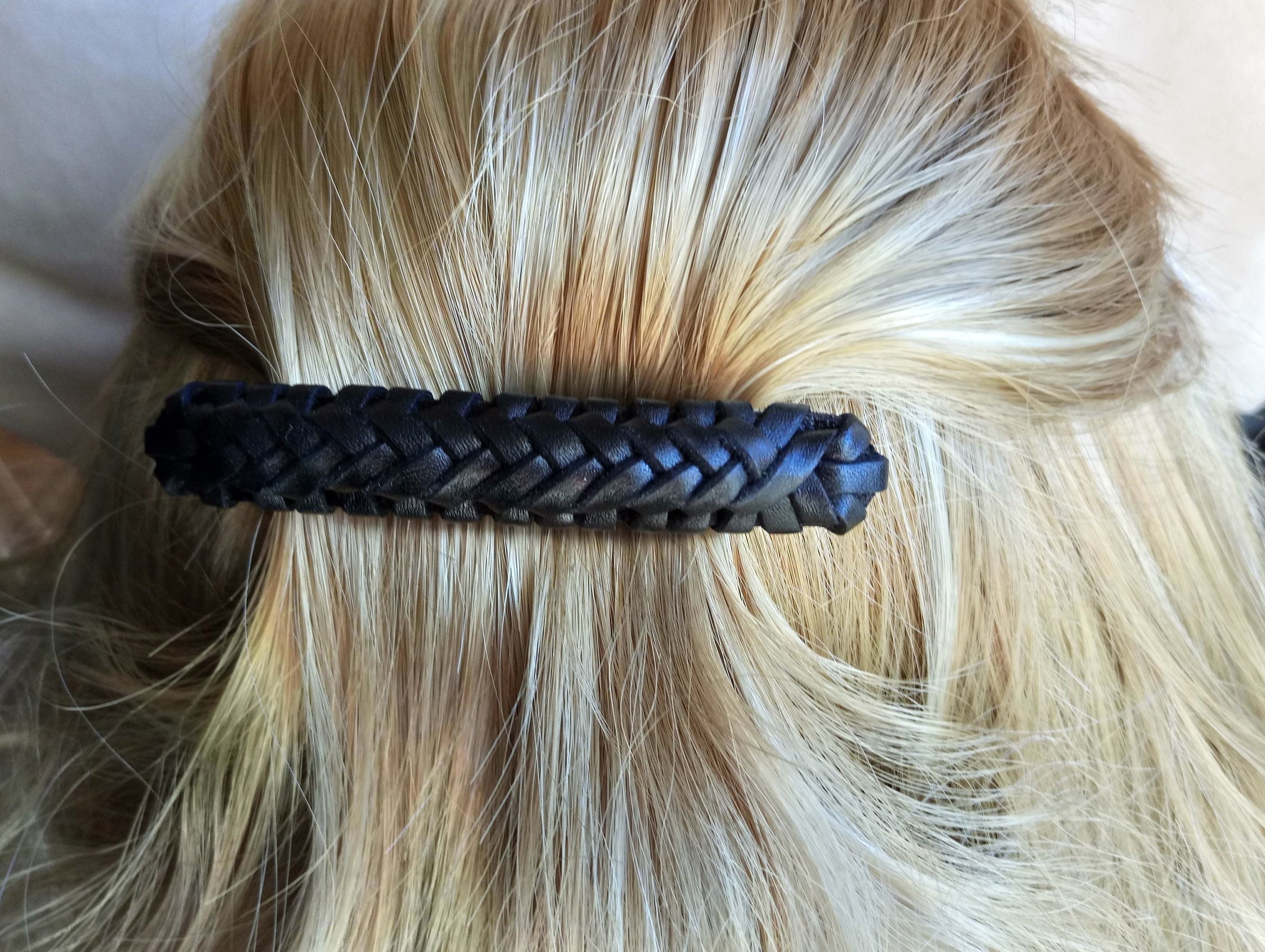 Hand Braided Leather Bracelet and Barrette Set Leather | Etsy