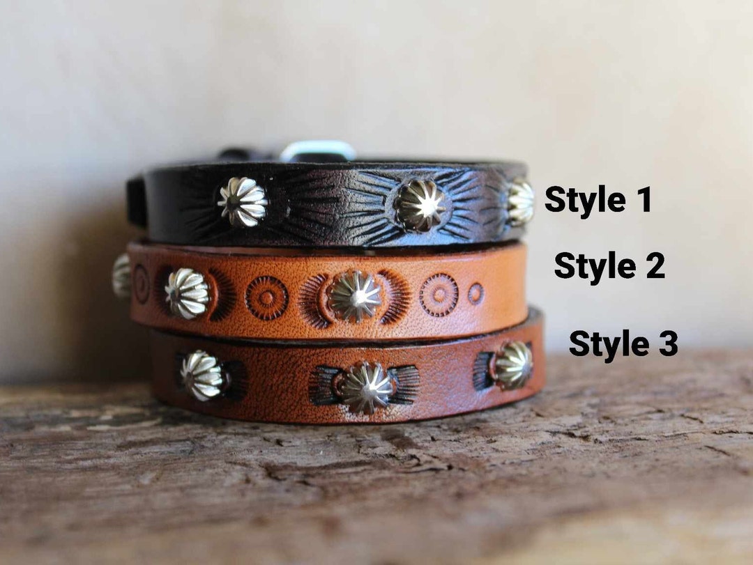 Custom Leather Bracelet With Spike Button Rivets and Stamped Details ...