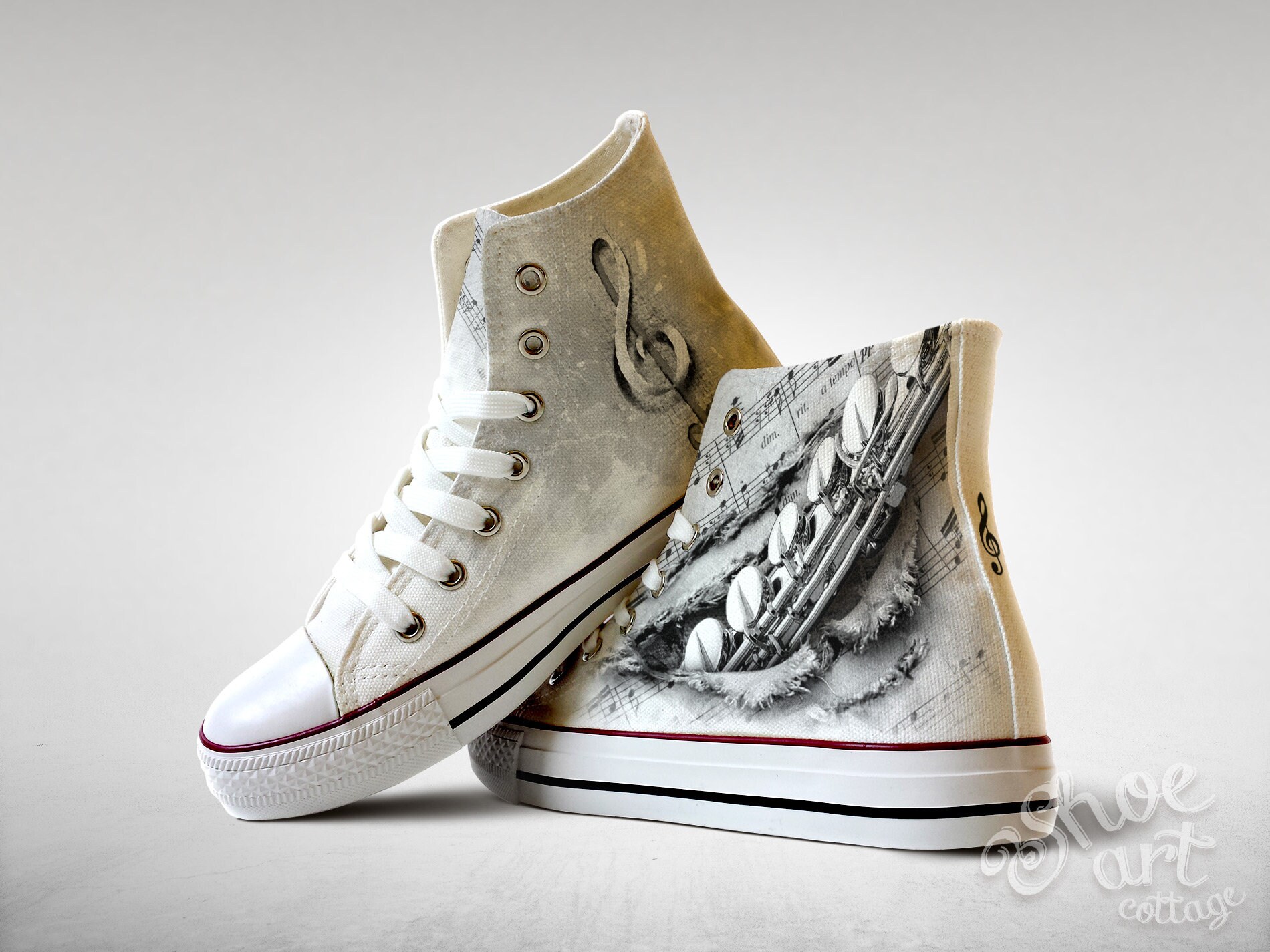 Sheet Music Flute Treble Clef Custom Made Shoes - Etsy