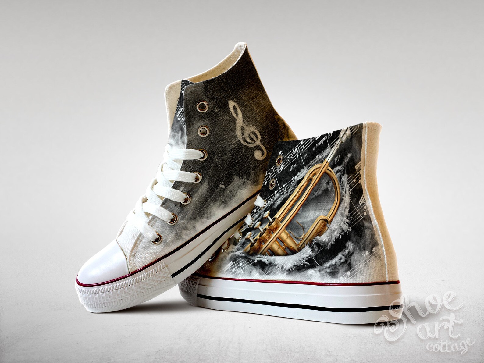 Sheet Music, Trumpet, Treble Clef, Custom Made Shoes - Etsy