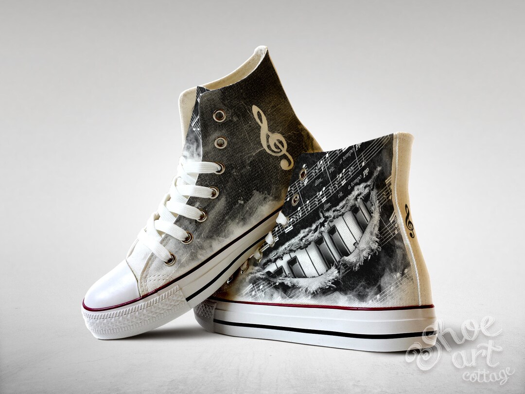 Piano With Sheet Music and Treble Clef Dark Custom Made Shoes - Etsy