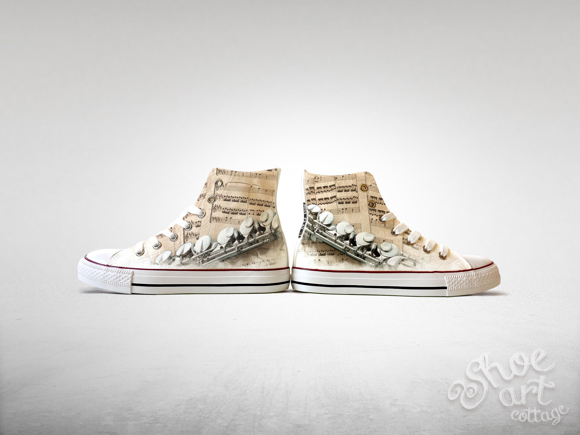 Sheet Music Flute Treble Clef Custom Made Shoes - Etsy