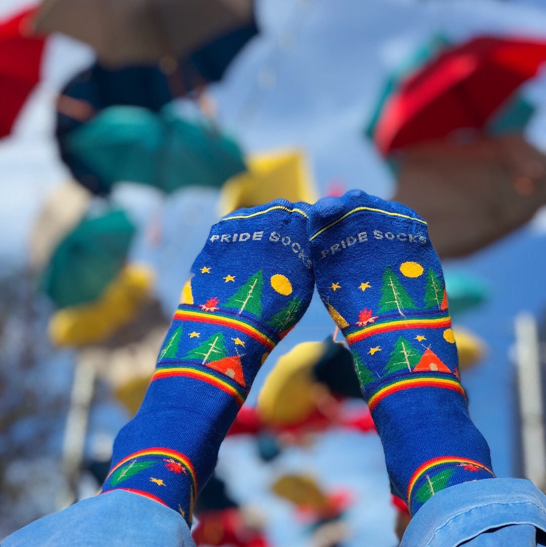 Unisex Wanderlust Sock | Rainbow Camping Socks | Pride Socks - Etsy