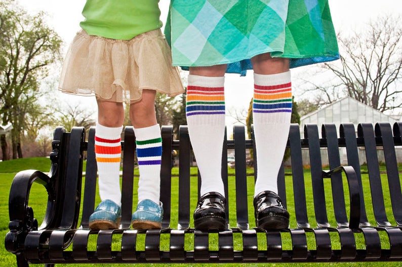 Adult Knee High Tube Socks Retro Rainbow Tube Socks Roller Etsy