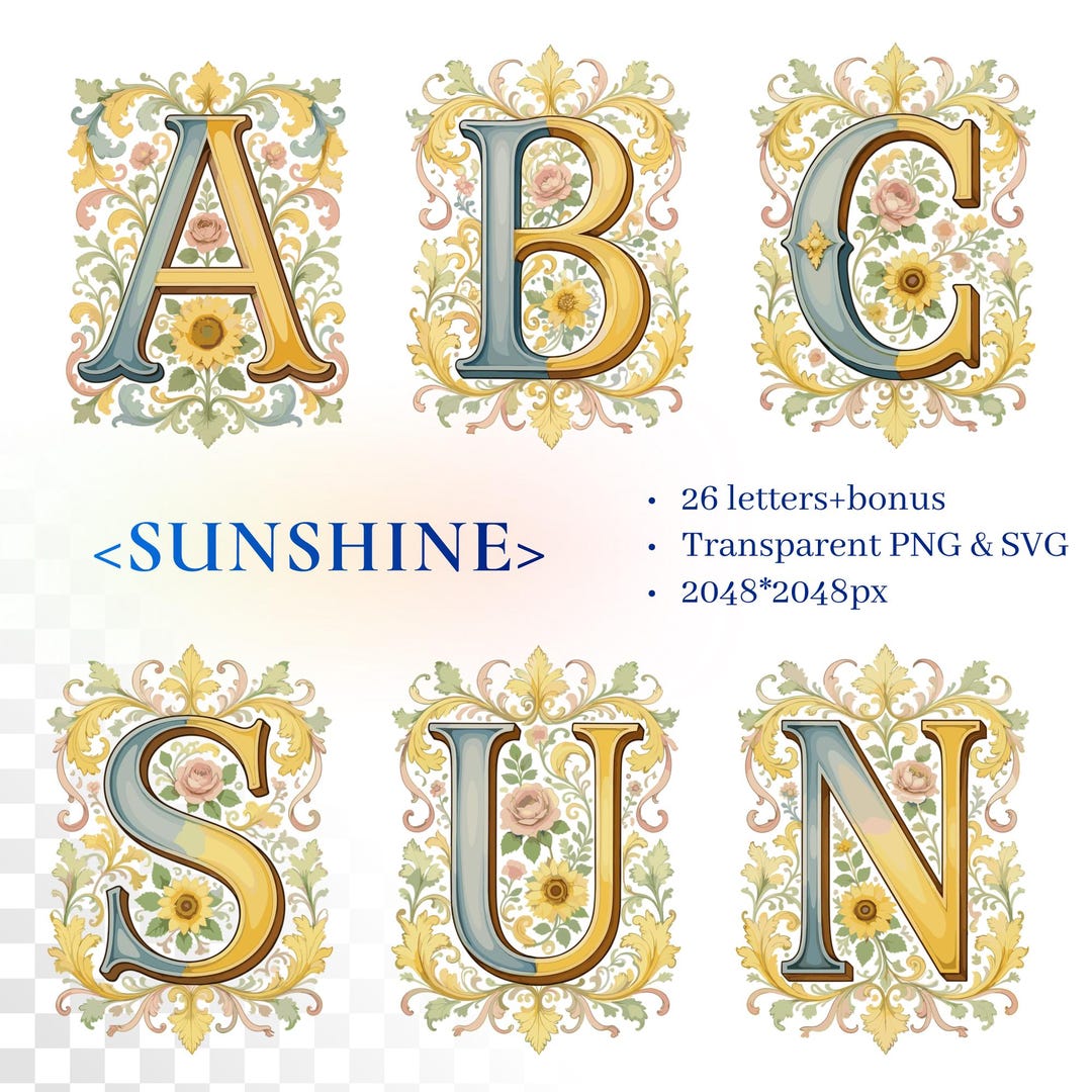 Sunshine Alphabet | Swedish Midsommar Floral Letters | Transparent PNG ...