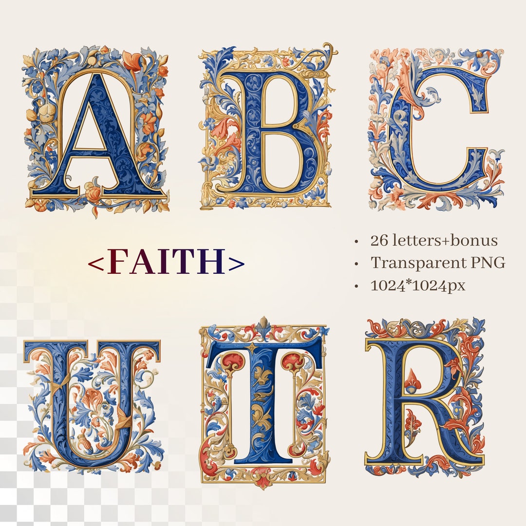 Faith Virtue Alphabet | Transparent PNG SVG | Medieval Illuminated ...