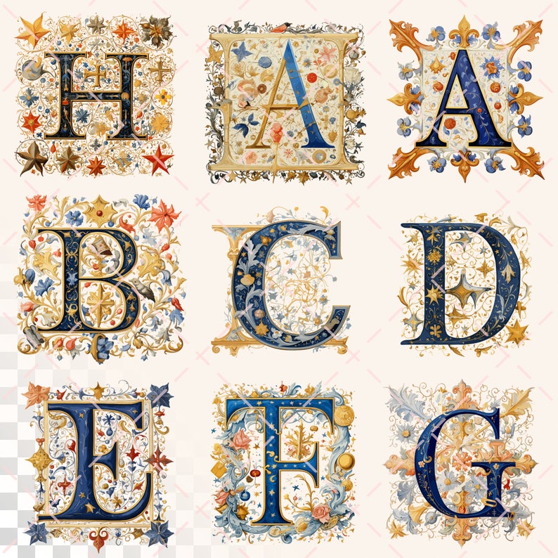 Celestial Star Alphabet | Transparent PNG SVG | Illuminated Letters ...