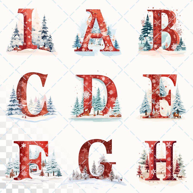 White Christmas Alphabet Transparent PNG SVG Holiday Initials Nordic ...