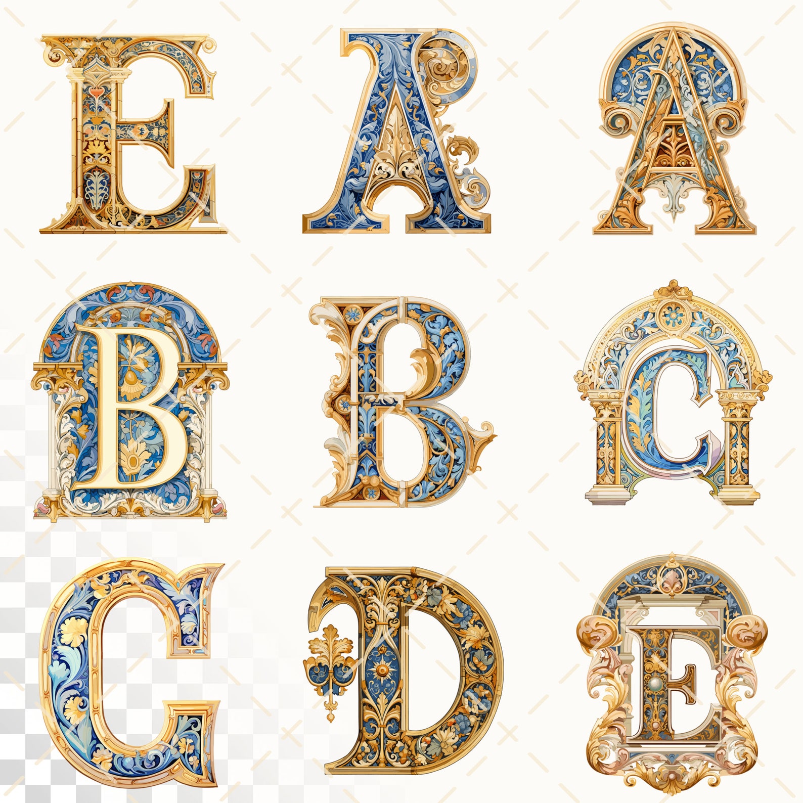 Golden Mosaic Alphabet Transparent PNG SVG Medieval Illuminated ...