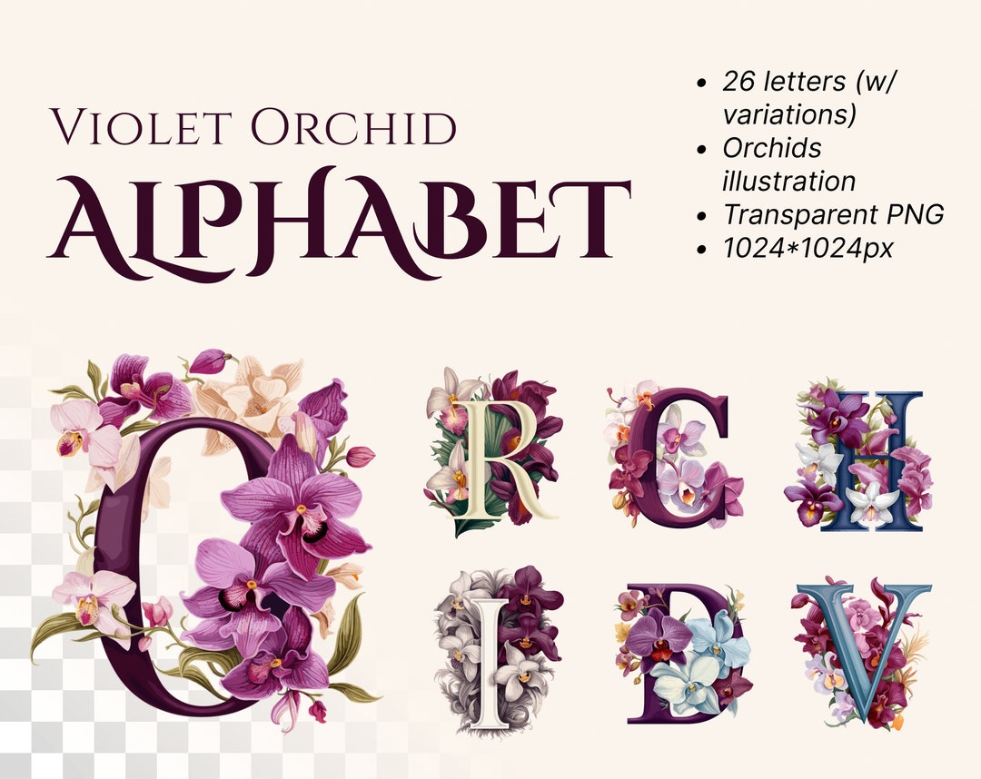 Orchid Alphabet Transparent PNG Botanical Illustrations Flower Initial ...