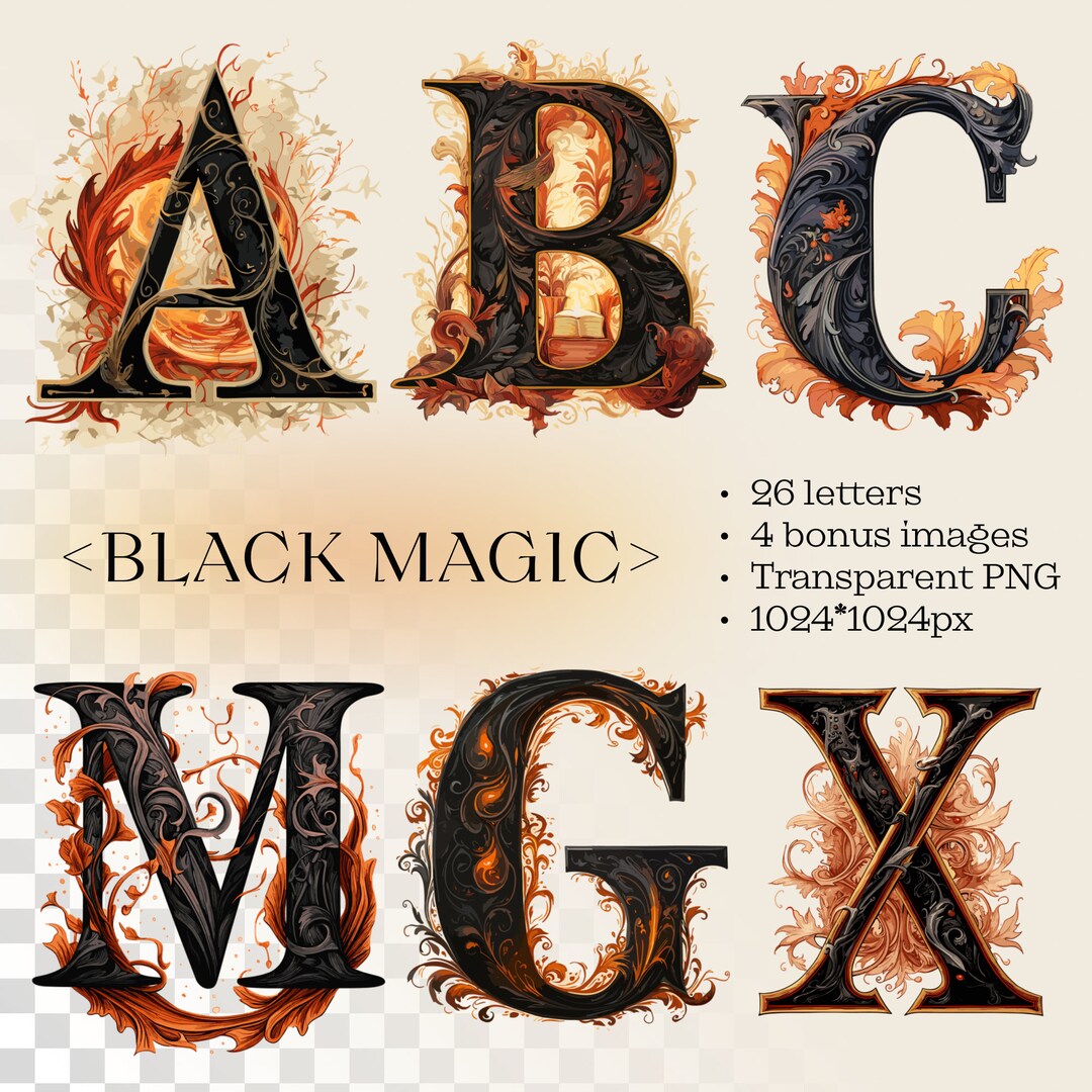 Halloween Black Magic Alphabet | Transparent PNG SVG | Wicked ...