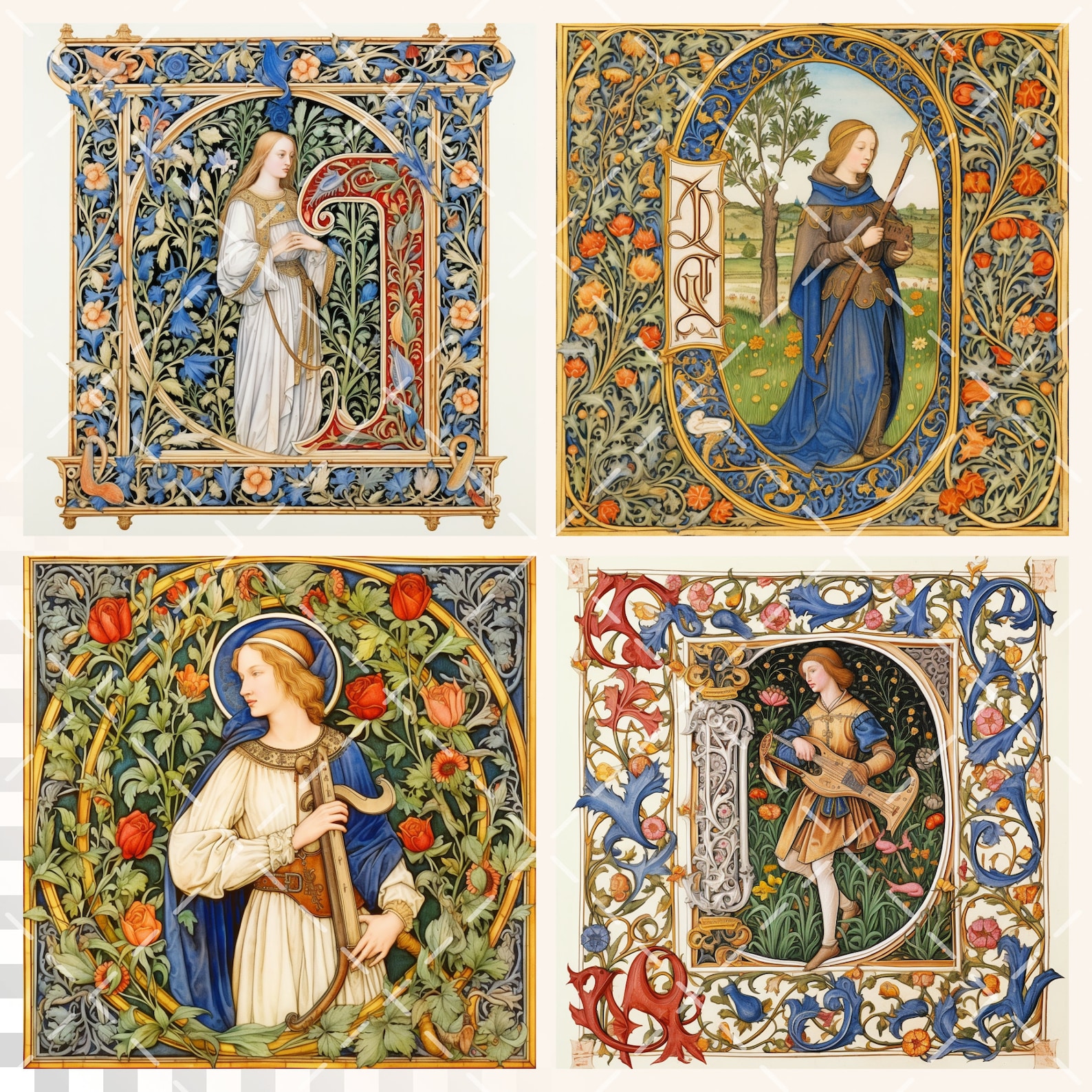 Pre-raphaelite Alphabet Transparent PNG SVG Illuminated Manuscript ...