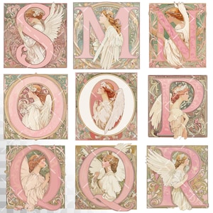 Art Nouveau Angel Alphabet | PNG Watercolor | Illuminated Letters ...