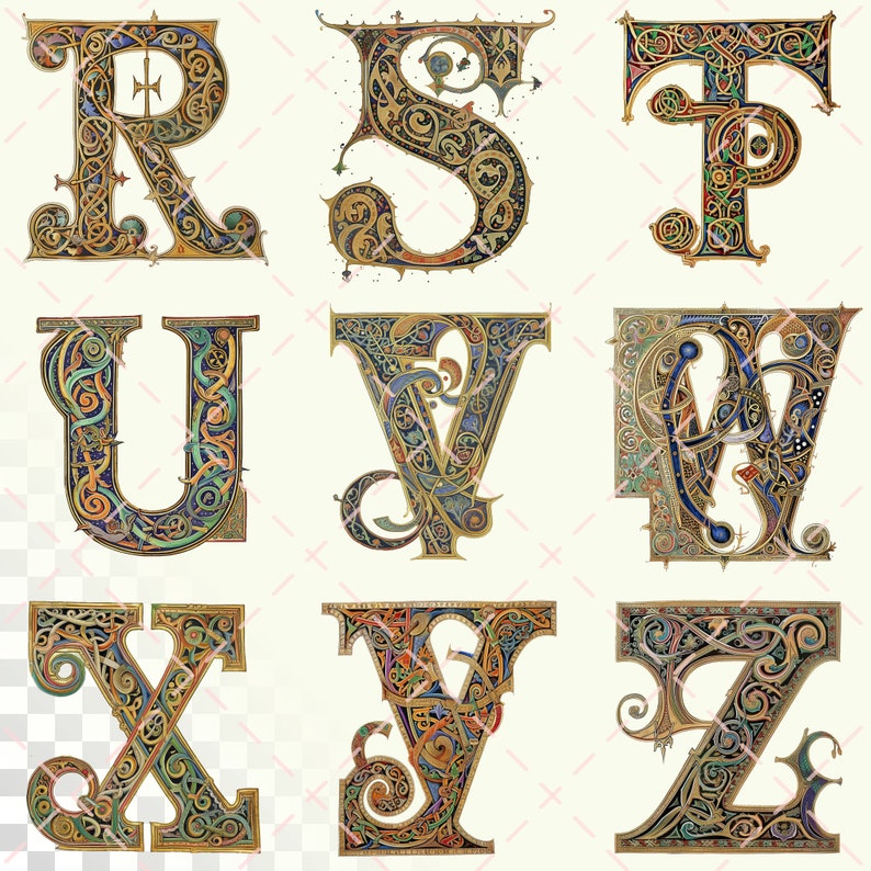 Lindisfarne Gospels Alphabet Transparent PNG Early Medieval Illuminated ...