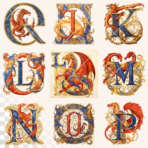 Dragon Alphabet | Transparent PNG Download | Illuminated Manuscript ...