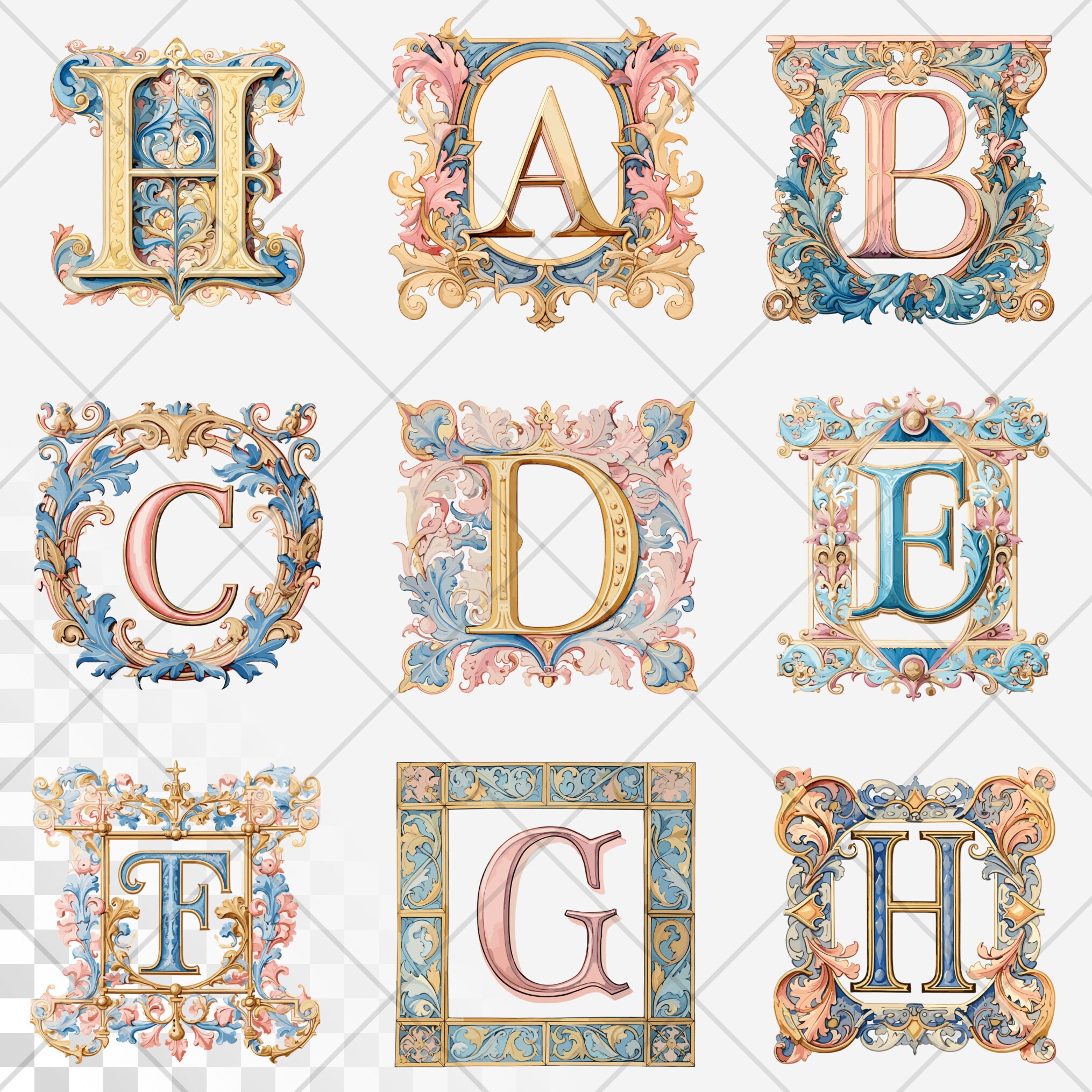 Romantic Illuminated Alphabet Transparent PNG Download Medieval Letters ...
