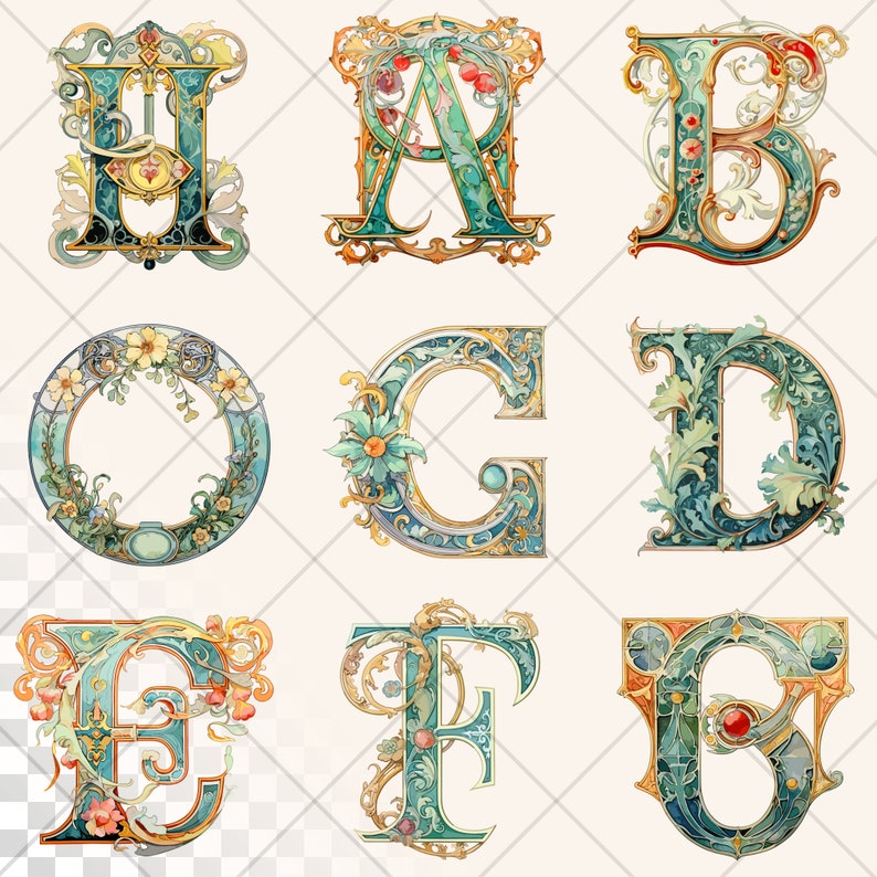 Oriental Jade Alphabet Transparent PNG SVG Illuminated Letters Art ...