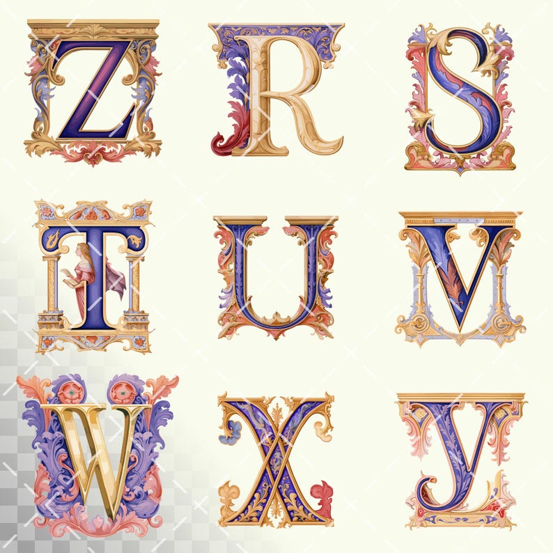Hours of Henry VIII Alphabet | Transparent PNG SVG | Medieval Tudor ...