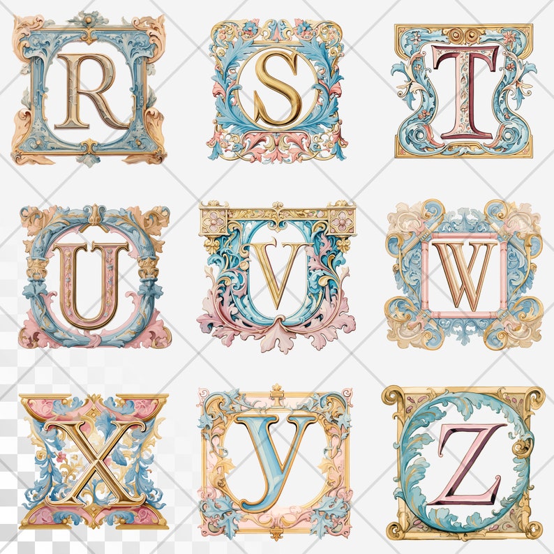 Romantic Illuminated Alphabet Transparent PNG Download Medieval Letters ...