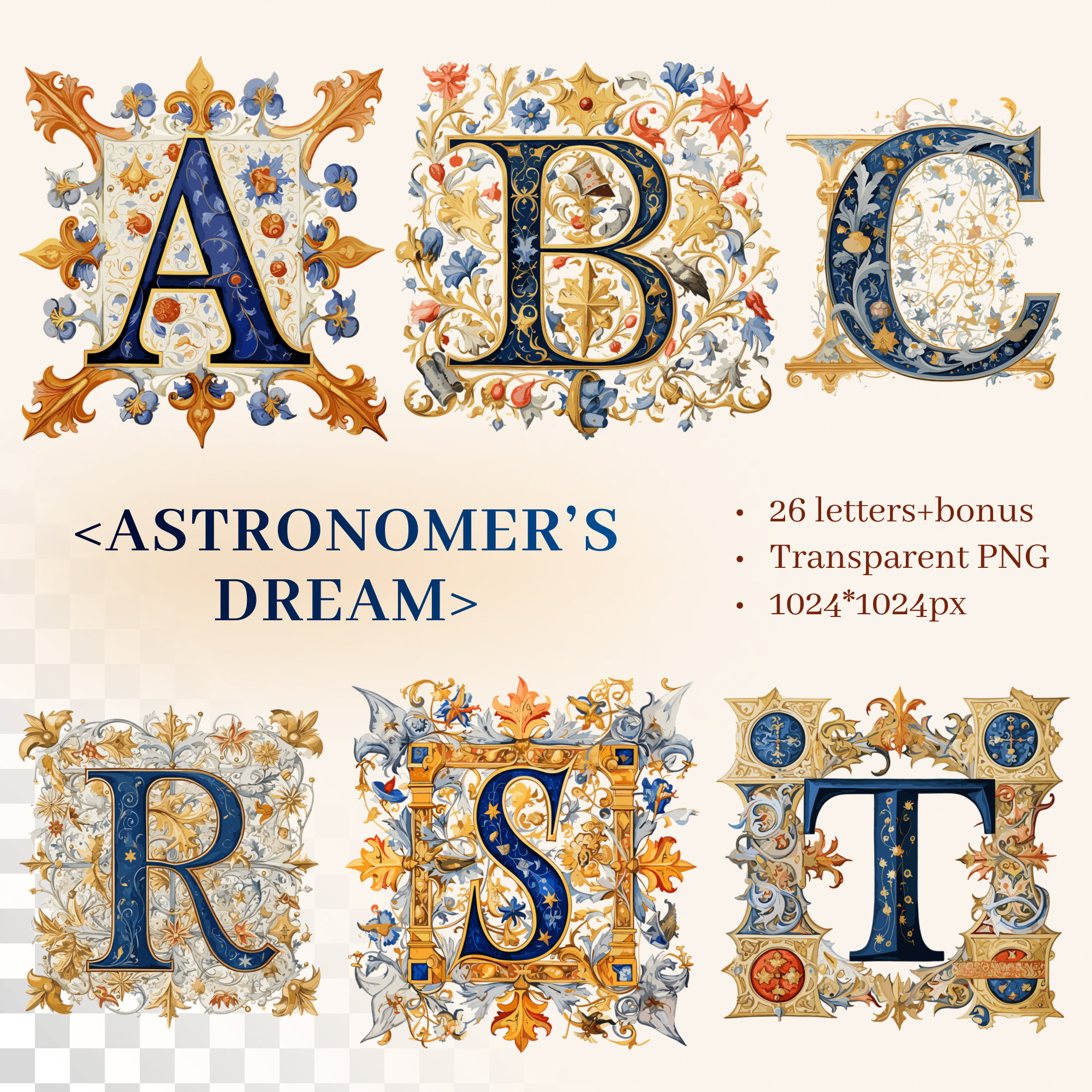 Celestial Star Alphabet | Transparent PNG SVG | Illuminated Letters ...