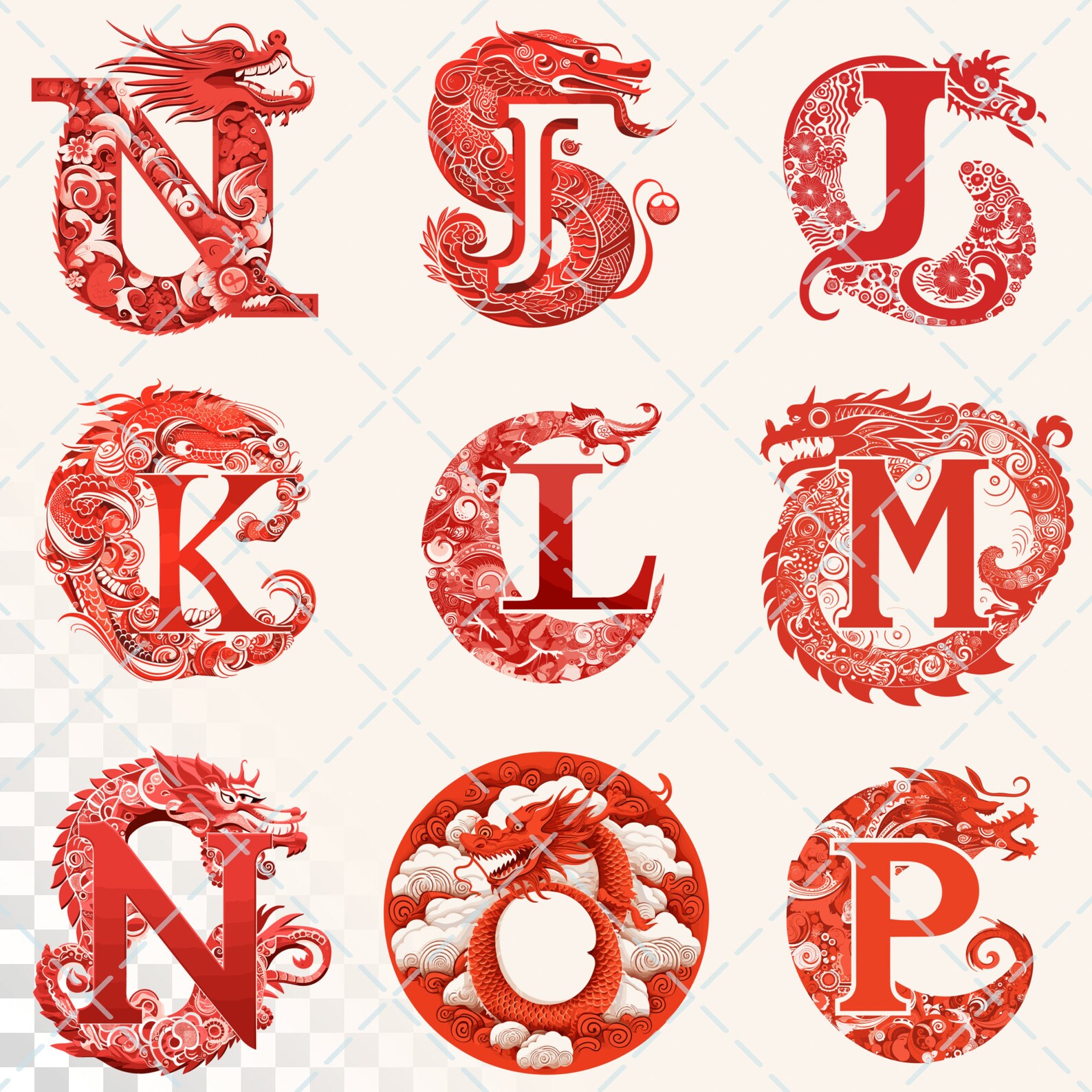Chinese Dragon Alphabet Transparent PNG SVG Lunar New Year Letters ...