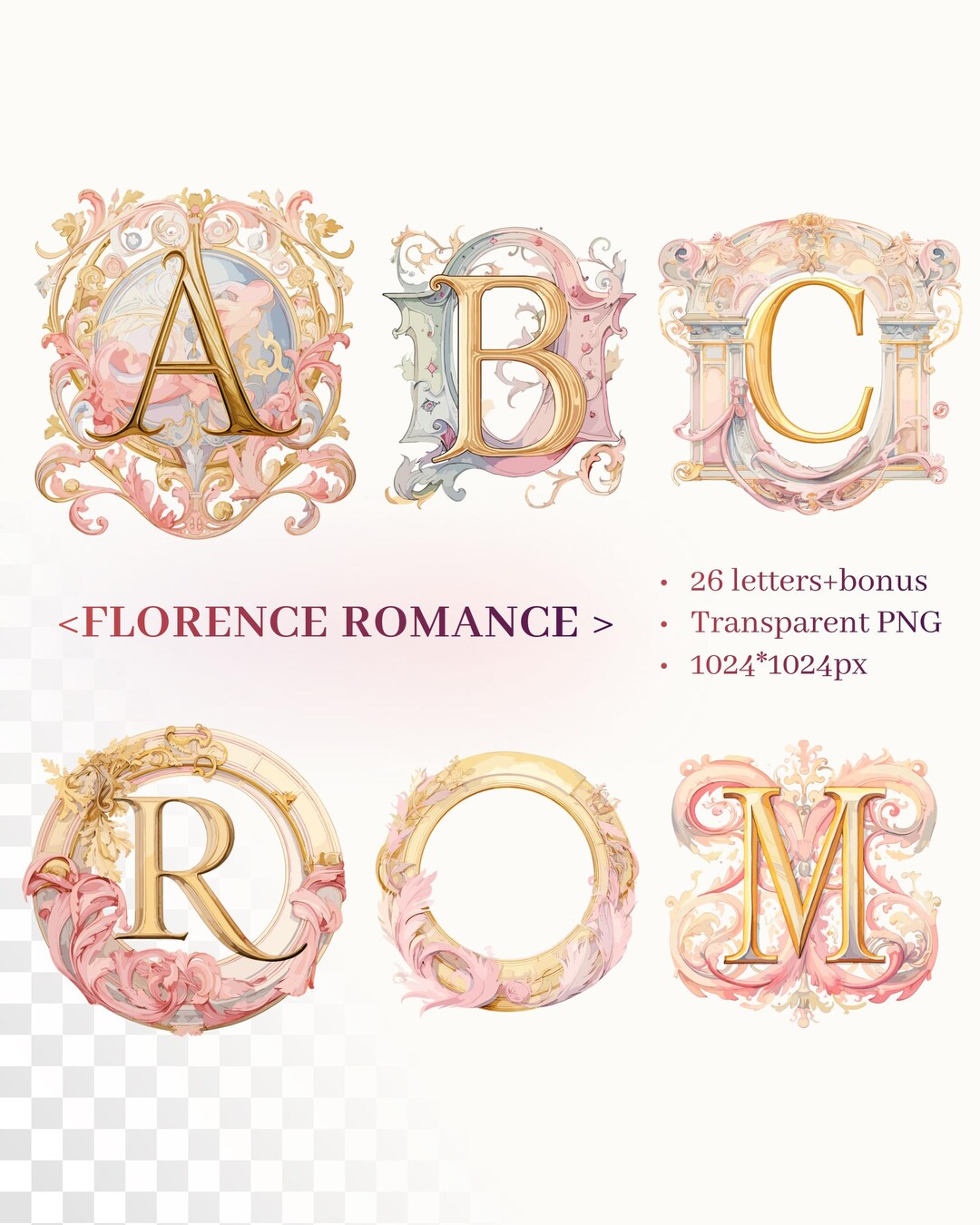 Alfabeto romántico florentino / PNG SVG transparente / Letras ...