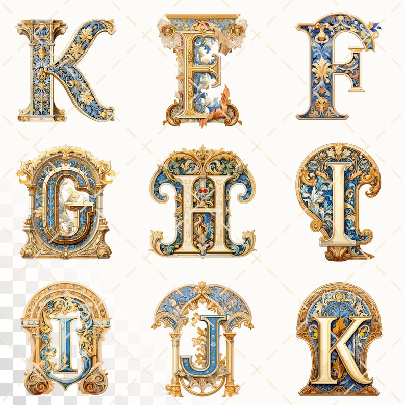 Golden Mosaic Alphabet Transparent PNG SVG Medieval Illuminated ...