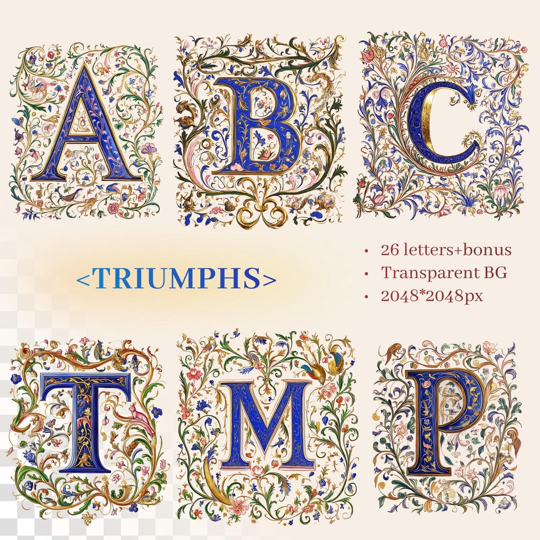 Triumphs Alphabet Transparent PNG Medieval Illuminated Manuscript ...