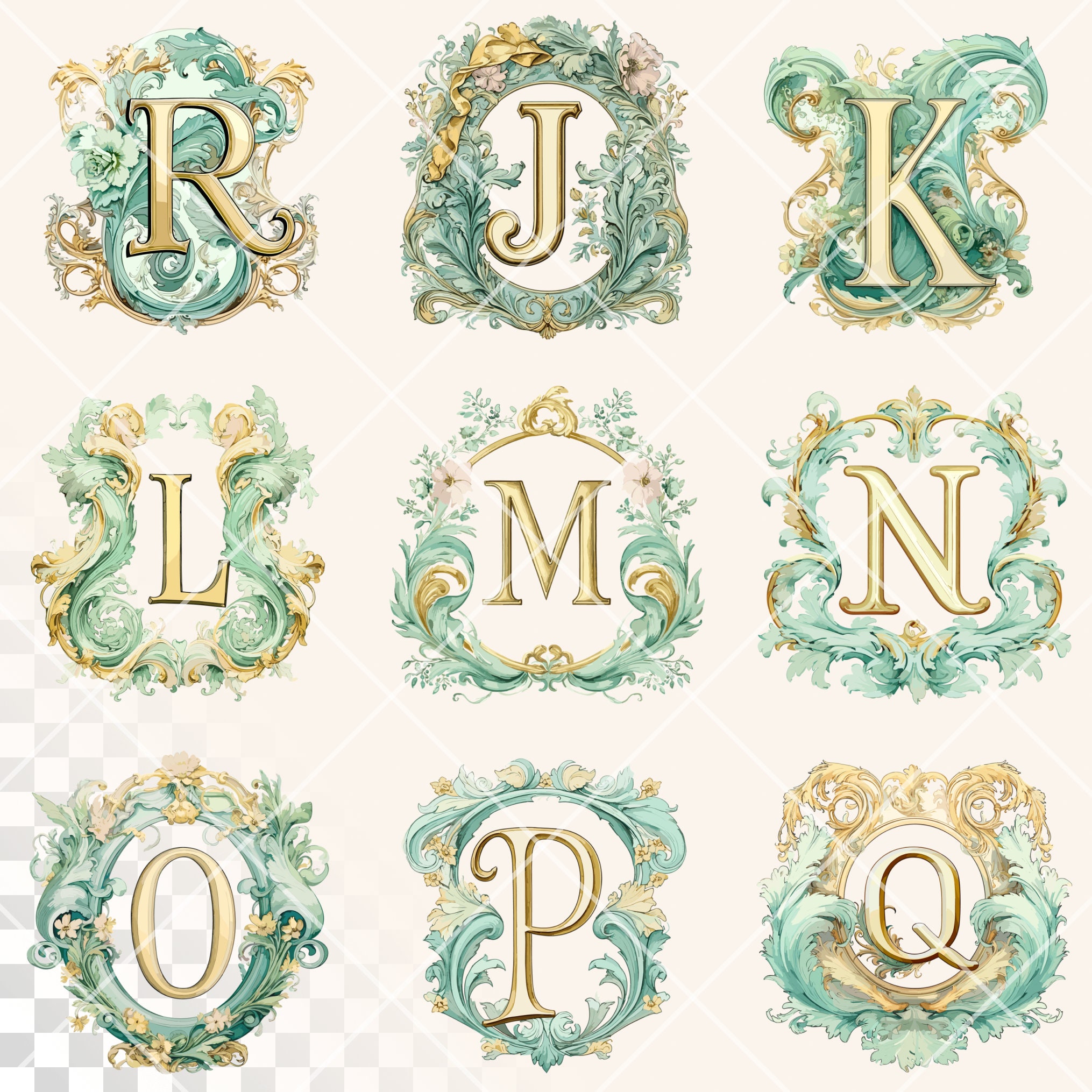 Rococo Easter Alphabet Bundle Transparent PNG Download Watercolor ...