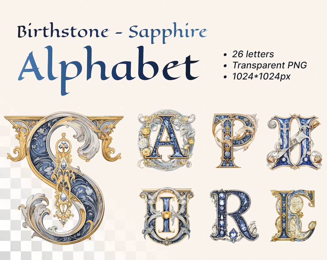 Sapphire Alphabet | Transparent PNG SVG | Illuminated Letters ...