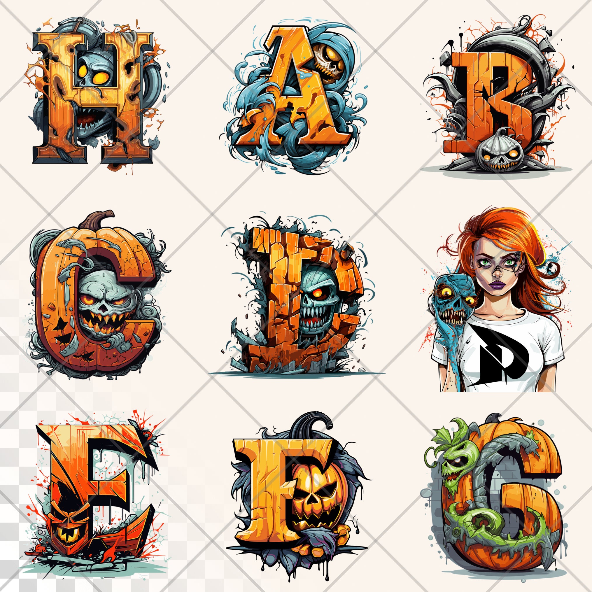 Halloween Wicked Alphabet Transparent PNG SVG Horror Graffiti Letters ...