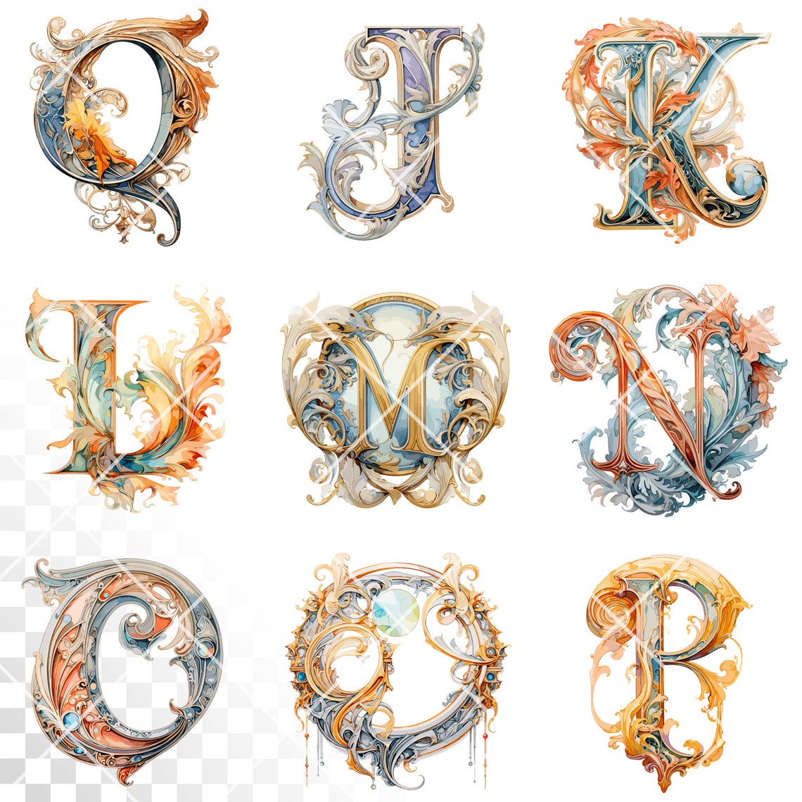 Opal Alphabet Transparent PNG SVG Illuminated Letters - Etsy