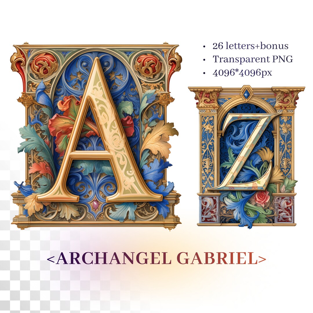 Archangel Gabriel Alphabet | Transparent PNG | Medieval Illuminated ...