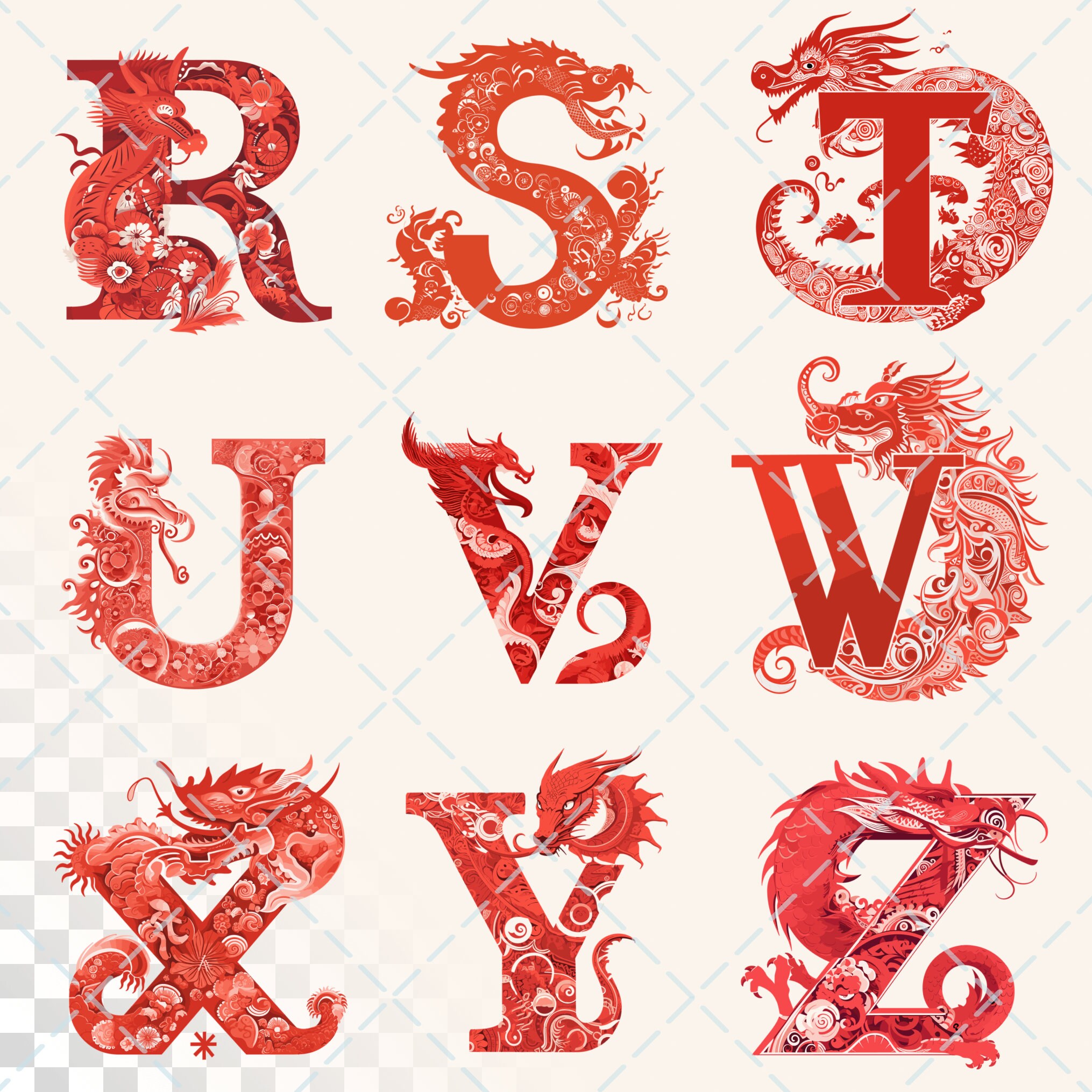 Chinese Dragon Alphabet Transparent PNG SVG Lunar New Year Letters ...