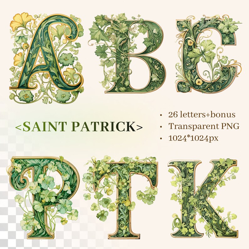 St Patrick Alphabet Transparent PNG SVG Irish Illuminated Letters ...
