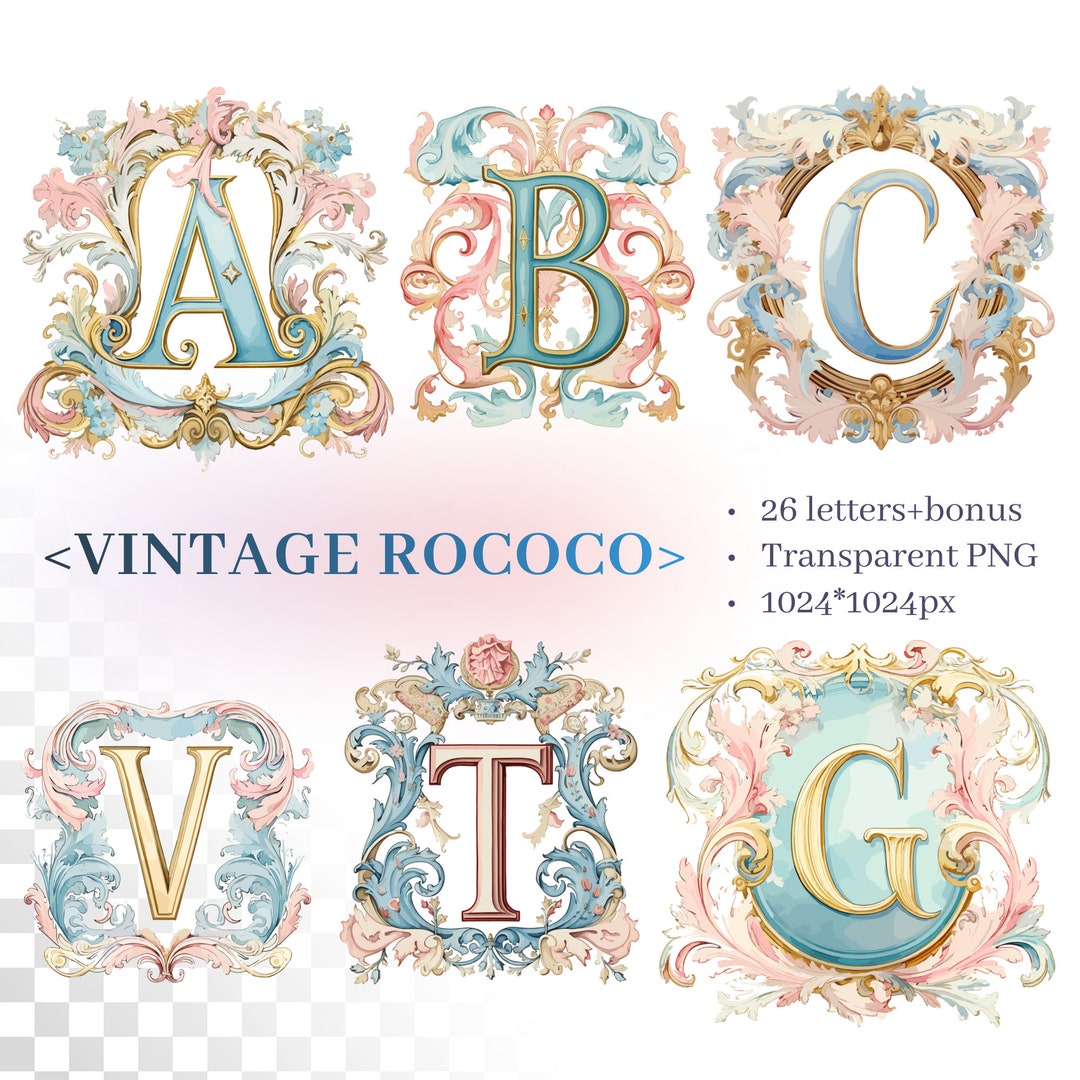 Vintage Rococo Alphabet | Transparent PNG SVG | Pastel Illuminated ...