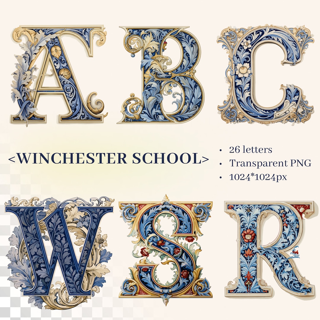 Medieval Winchester School Alphabet | Transparent PNG SVG | Illuminated ...