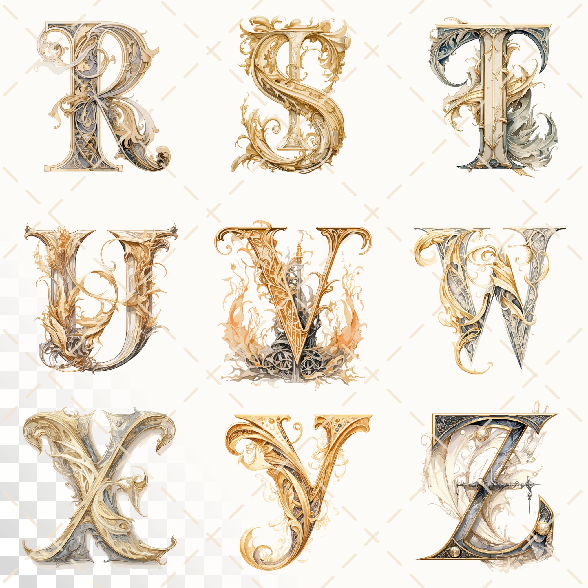 Galadriel Alphabet Transparent PNG SVG Elven Style Illuminated Letters ...