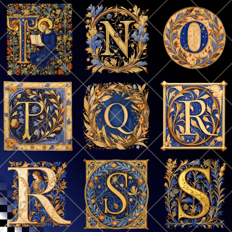 Morgan Black Hours Alphabet | Transparent PNG SVG | Illuminated Letters ...