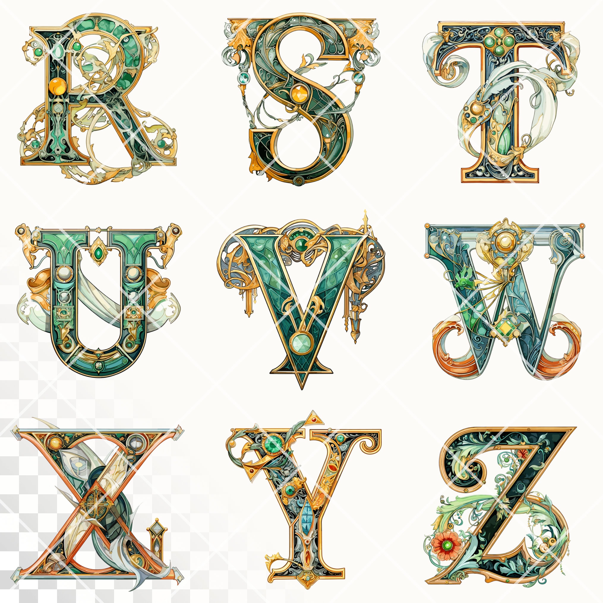 Emerald Alphabet Transparent PNG SVG Illuminated Letters May Birthstone ...